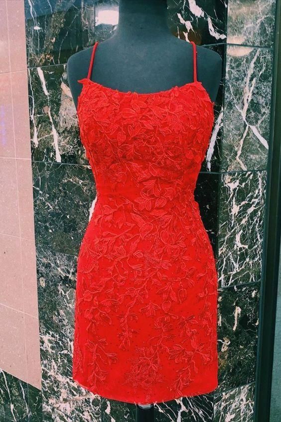 Red Lace Homecoming Dress , hoco dress, Short Prom Dress, Formal Outfi ...